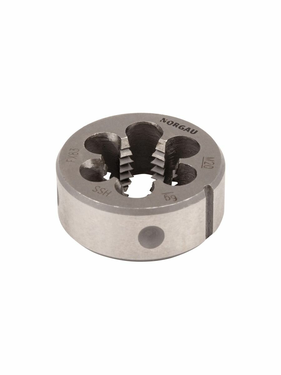 Плашка М20х2.5 мм с поднутрением NORGAU Industrial метрическая, для нарезания резьбы с крупным углом профиля 60, по DIN223, HSS, 6G, диаметр 45 мм