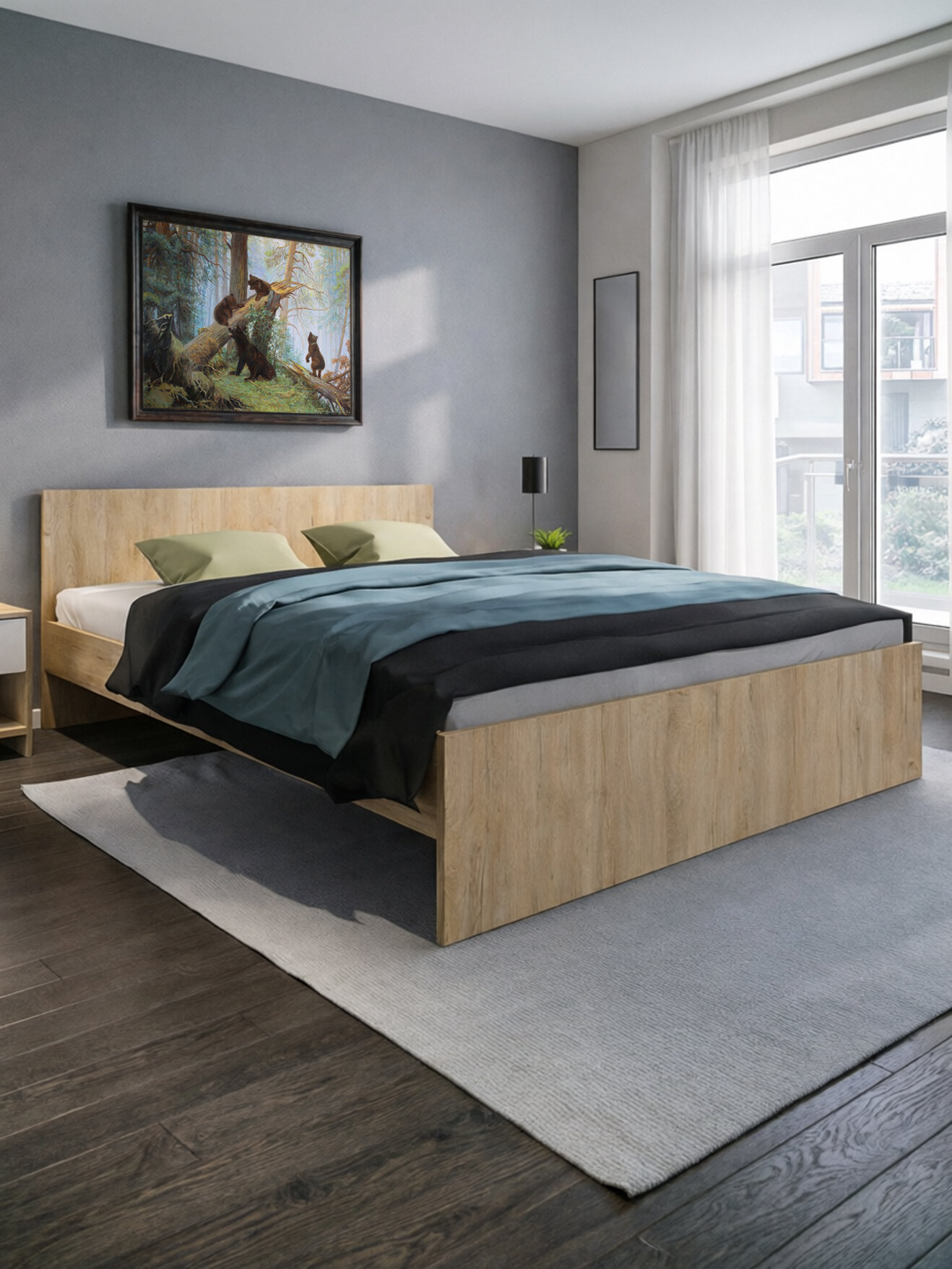 Кровать двуспальная столплит Мамбо СБ-2679 без основания, без матраса 160*200 см, кдсп Дуб Бунратти, 165*78*205 см