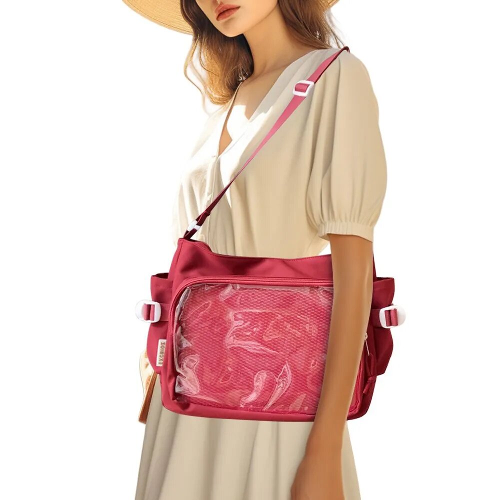 Milochic Сумка-мессенджер красный с прозрачным окном из полиэстера 35x12x27 см