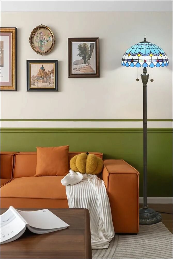 Винтажный торшер Тиффани из цветного стекла напольный светильник в скандинавском стиле для гостиной, спальни и кабинета