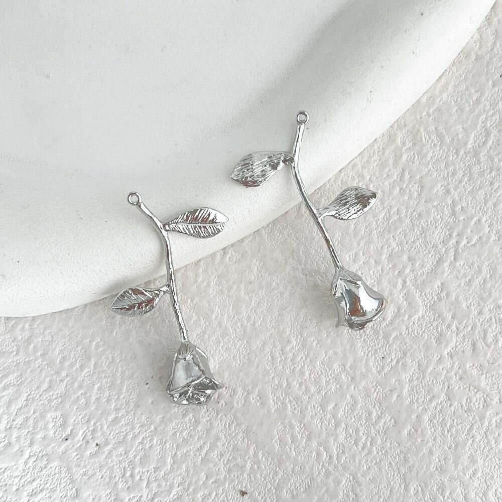 2 шт, медная позолоченная подвеска в виде розы, аксессуары, размер 39X24 мм