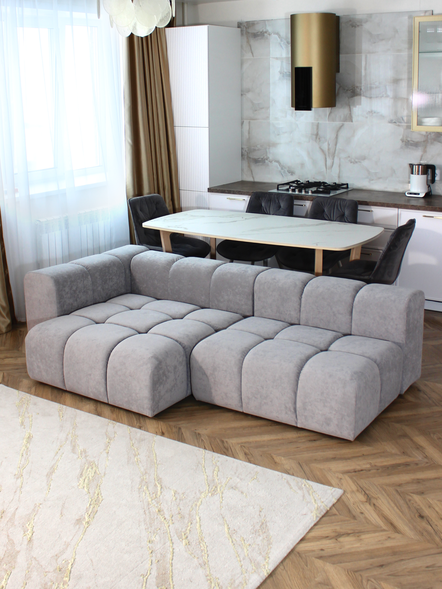 Диван модульный Квадро, серый, 245х140х62