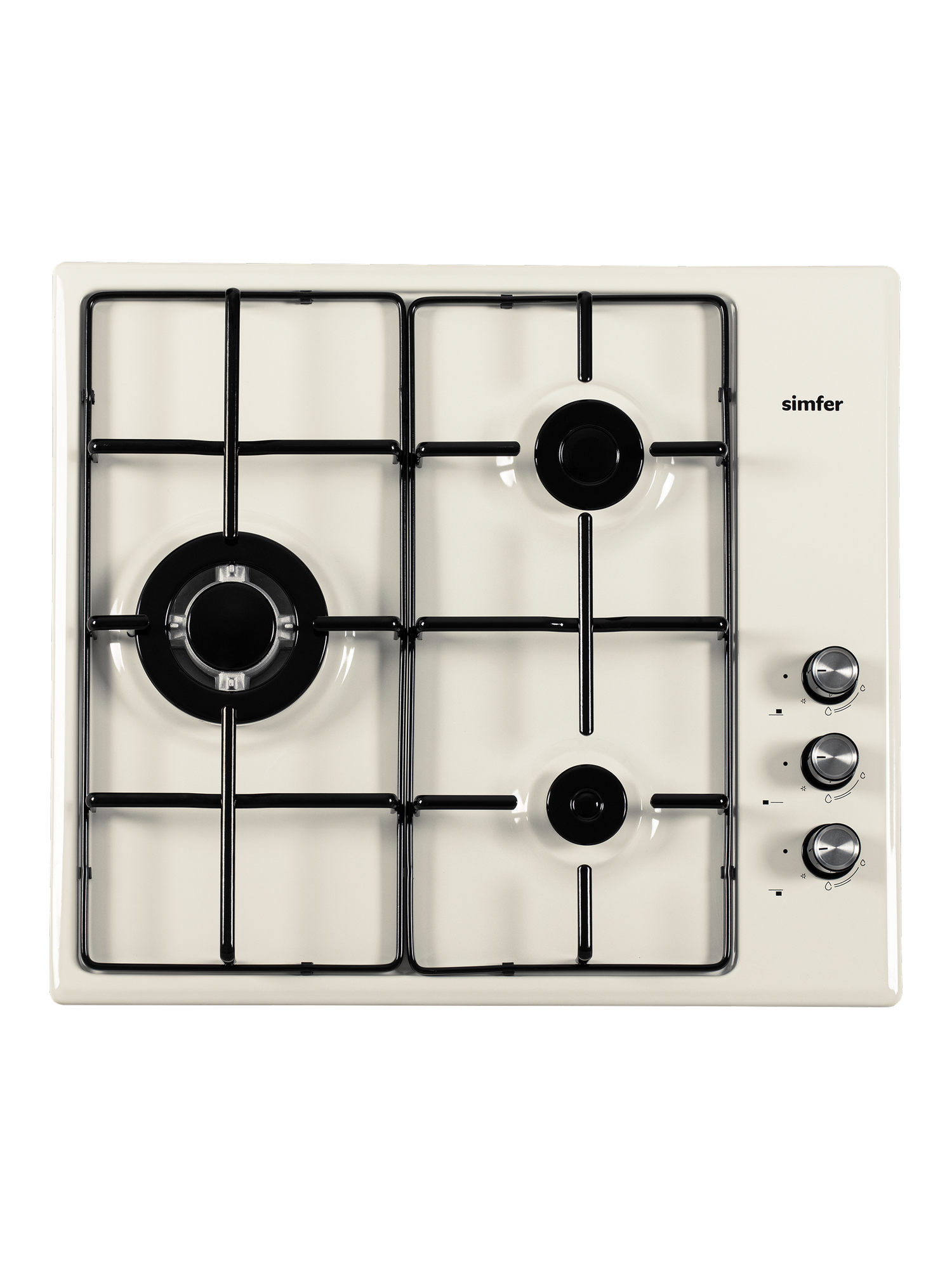 Варочная панель газовая Simfer 60см, 3 конфорки, WOK конфорка, электроподжиг, бежевая эмаль, 5 ЛЕТ гарантия, турция