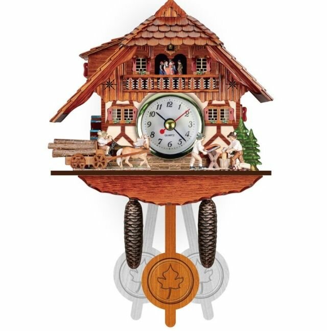 Настенные часы "Механические с кукушкой и подвижными фигурками, завод на 8 дней. Германия", 35 см х 34 см