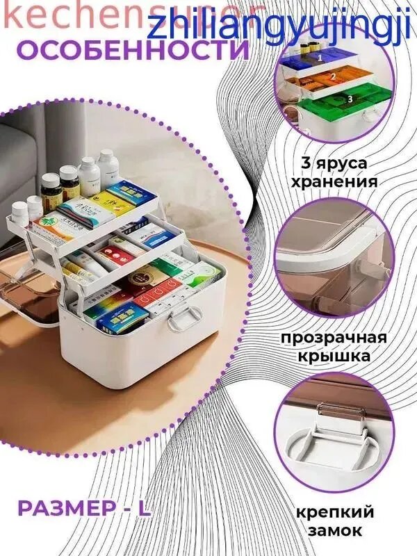 Походная аптечка трехуровневая контейнер для хранения лекарств с таблетницей — фото 1