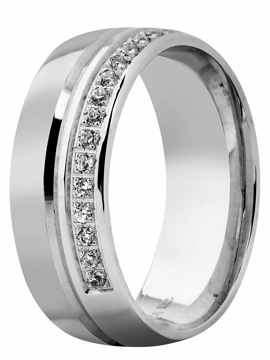 Кольцо обручальное, серебро, 925 проба, родирование, фианит