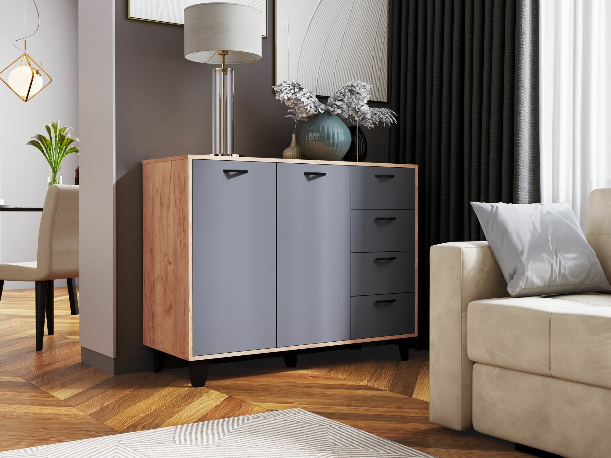 Комод с выдвижными ящиками для хранения вещей, 120,4x95x45 см, модель Катрин 12