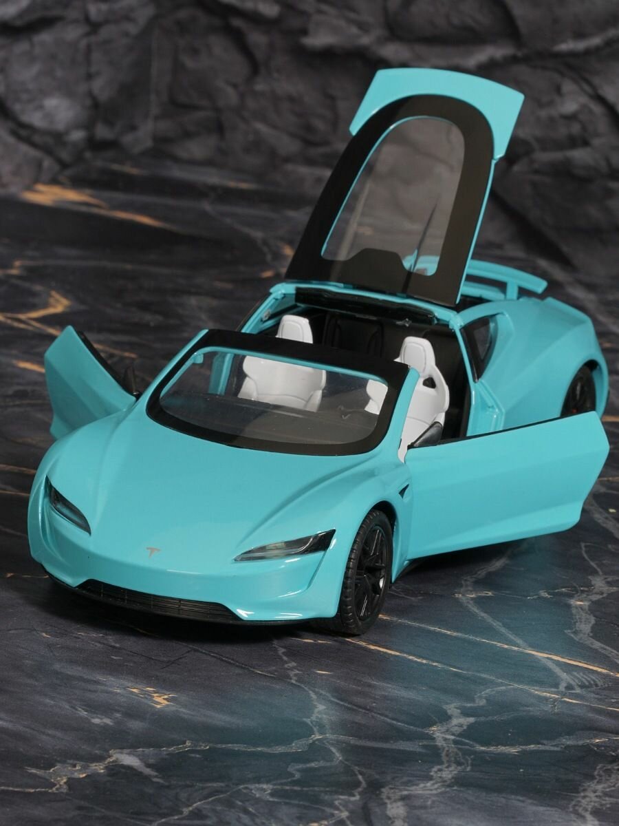 Металлическая инерционная машинка Тесла Родстер Tesla Roadster масштаб 1:24, длина 20 см.