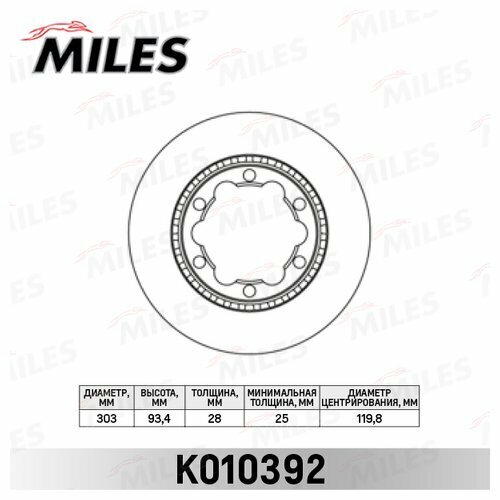 Диск тормозной MILES K010392 для Mercedes SPRINTER 906; VW CRAFTER 3035 2E, CRAFTER 3050 2E,