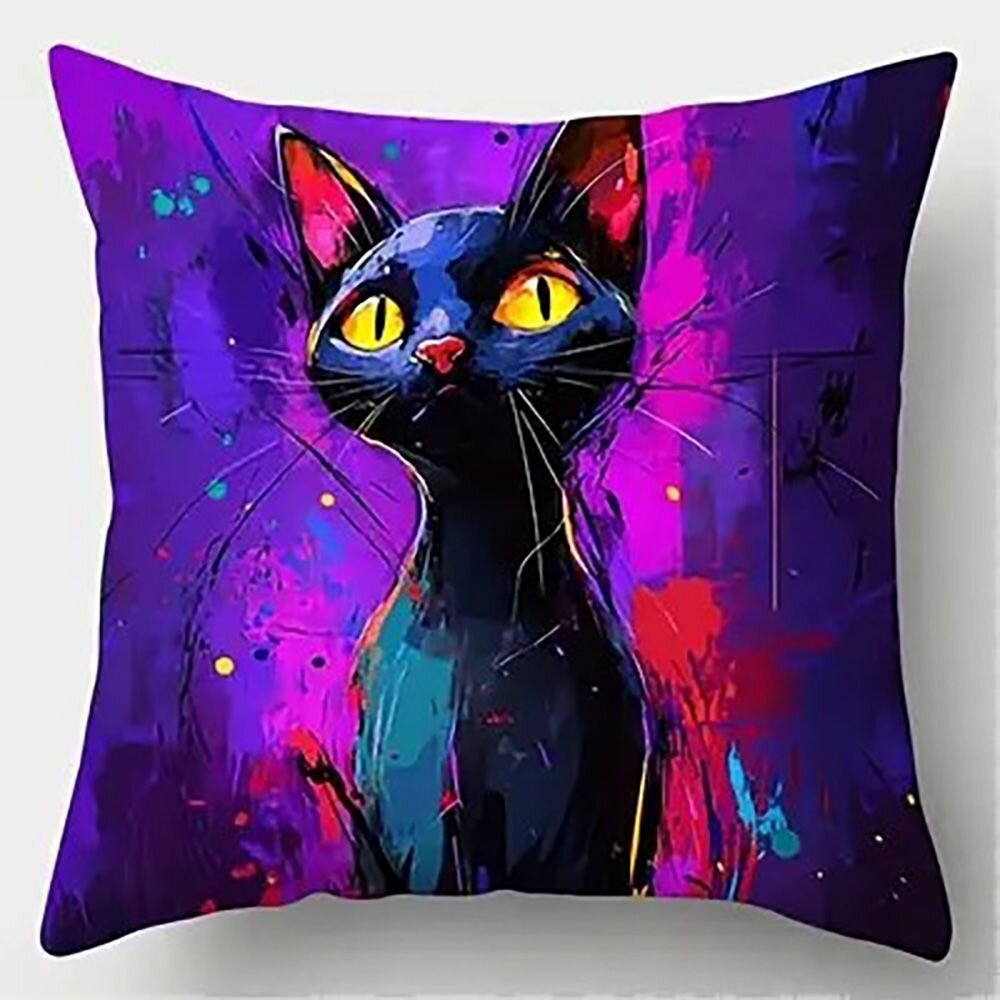 Черная подушка meow Jiongmu, выполненная в фиолетовом неоновом цвете, станет завершающим штрихом интерьера плоская 2d-печать