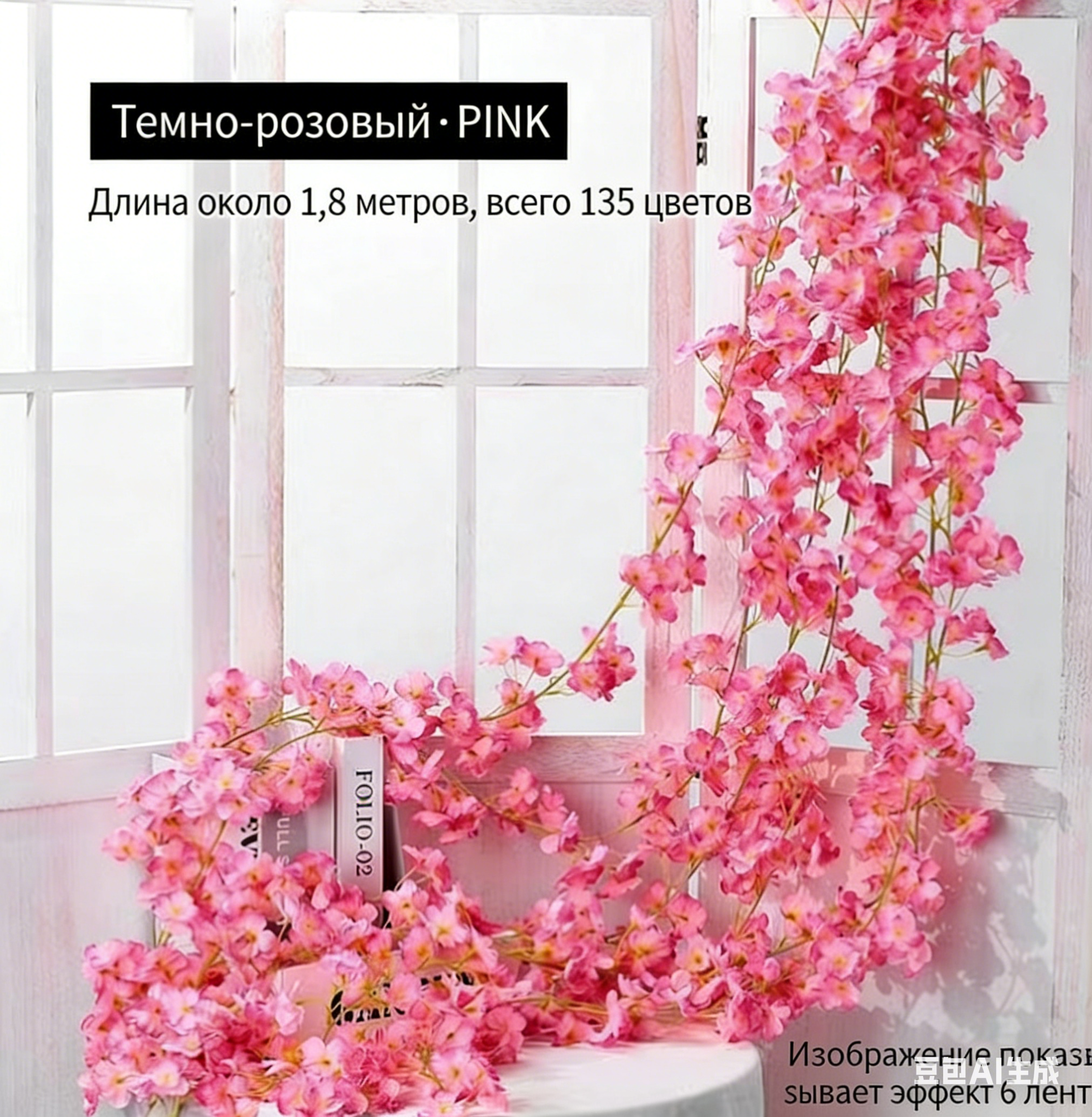 Искусственная лиана, со светло-розовыми цветками сакуры, 2 шт