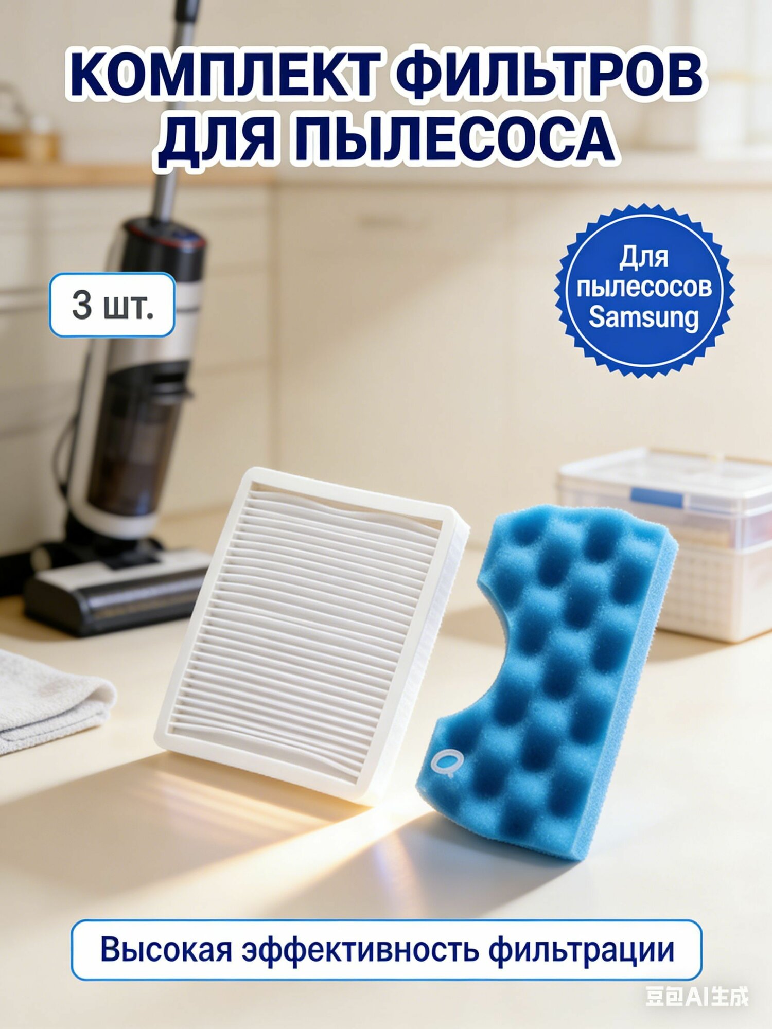 Фильтр для пылесоса Samsung SC4520, SC4320, SC4740, SC4470, набор 2 шт, сменный фильтр под колбу пылесоса Самсунг