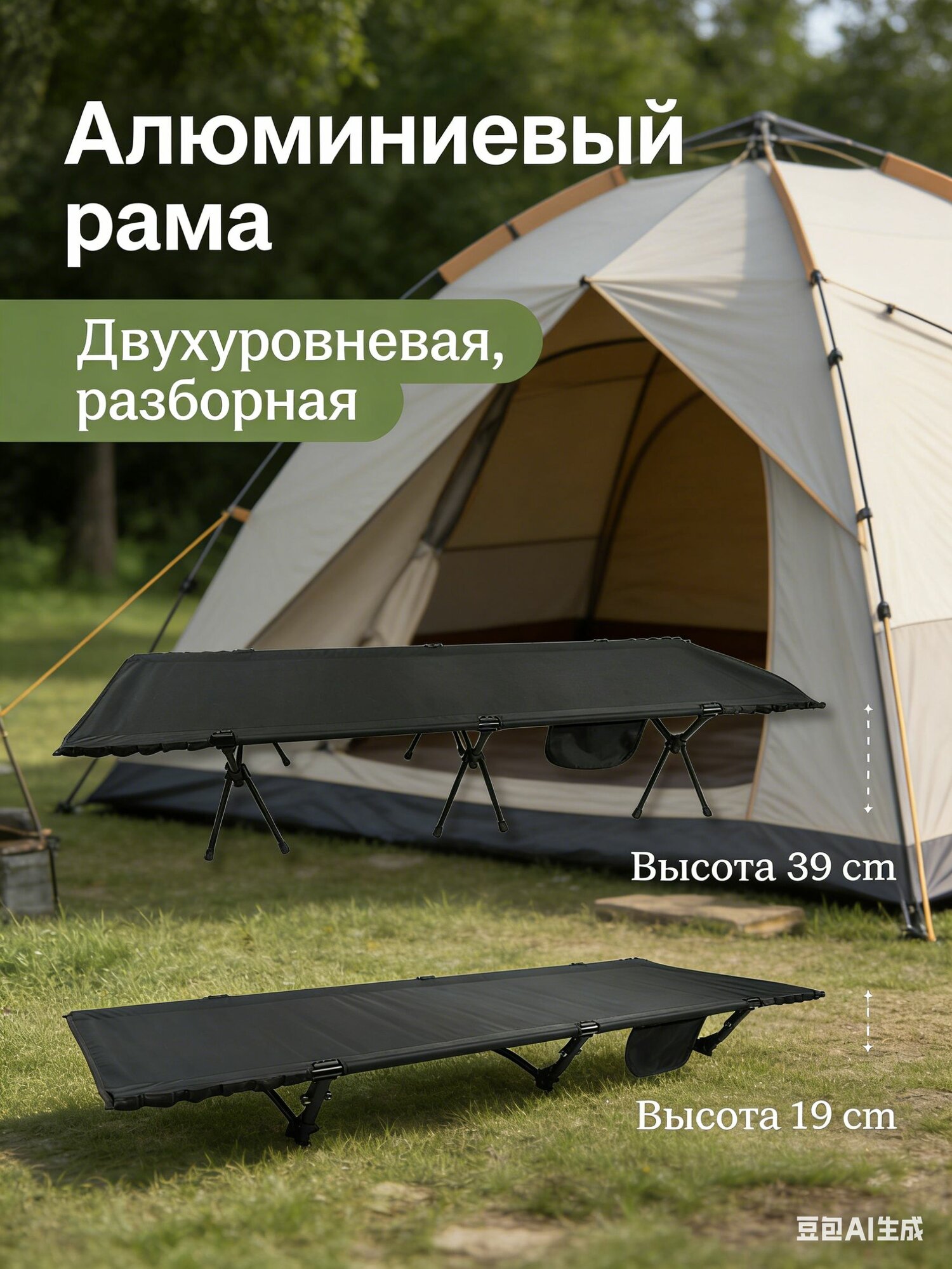 Уличная складная кровать, переносной обеденный перерыв из ультралегкого алюминиевого сплава с регулируемой высотой