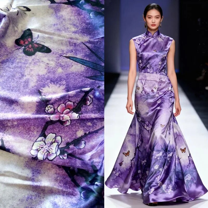 Шелковая ткань POLIS для пошива одежды фиолетовая 3piece