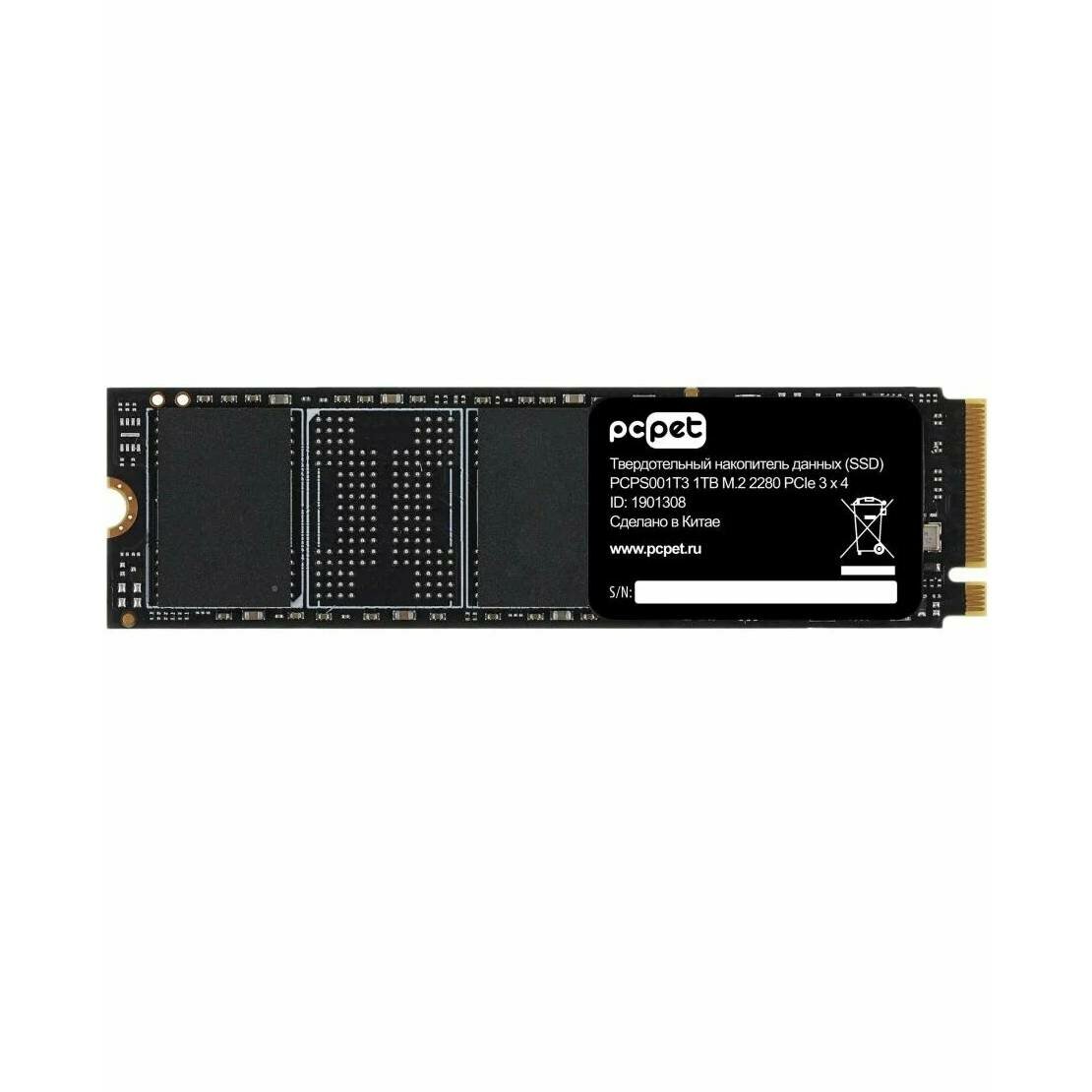 SSD-накопитель PC Pet 1 Tб PCPS001T3, PCI-E 3.0 x4, M.2 2280, 3D NAND, OEM, черный