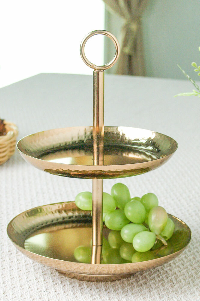 Сервировочная этажерка пьятто двухъярусная, металл, золотая, 21 см, Koopman International A67102870