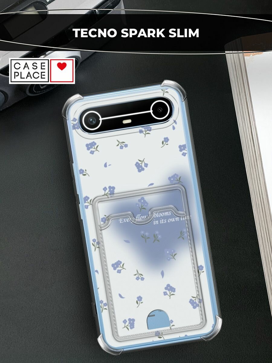 Чехол на Tecno Spark Slim (Текно Спарк Слим) с картой и принтом Blooms in time blue