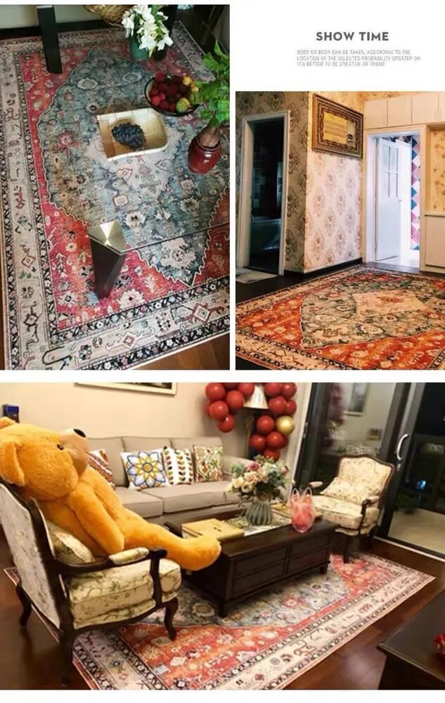 Ковер прямоугольный 200x300 см, классический узор, синий с бежевым орнаментом, для гостиной — фото 1