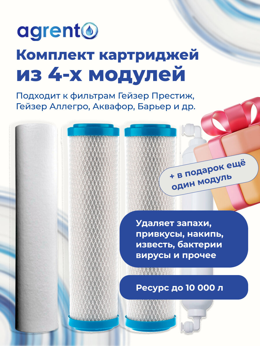 Комплект картриджей совместимый Гейзер Престиж (сборный) без мембраны + доп. модуль