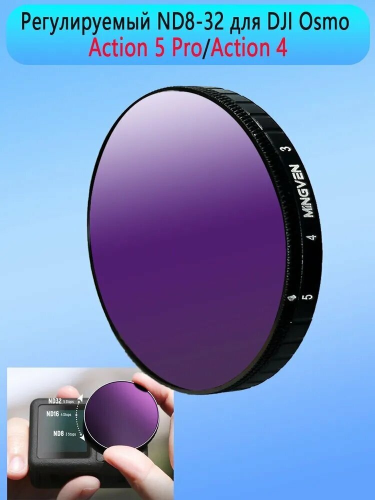 MINGVEN ND8-32 Регулируемый фильтр для IJDDJI Osmo0 Action 5 Pro/Action 4, аксессуары для камеры, оптическое стекло