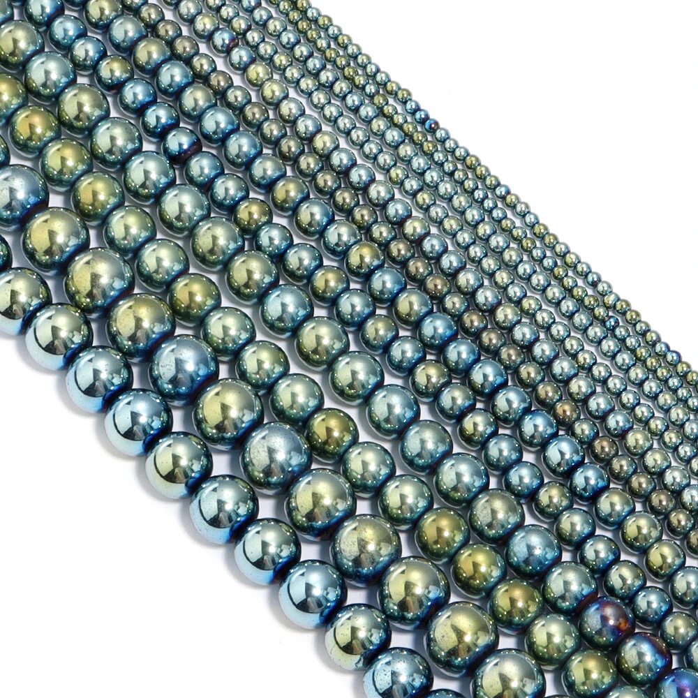 Черные бусины из гематита 2/3/4/6/8/10 мм, DIY jewelry 8mm apx 45pcs, Plating green