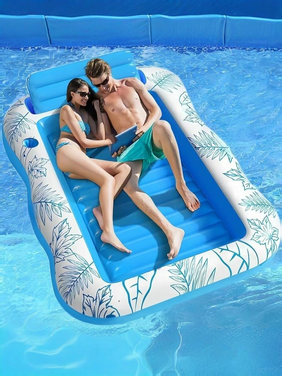 Плавающий надувной матрас с подголовником для бассейна и отдыха на воде