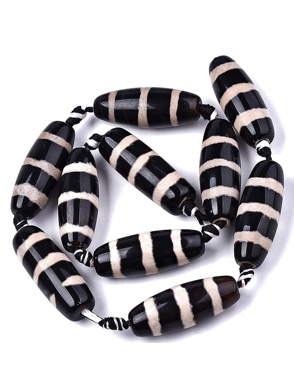 Бусина Дзи натуральный камень Агат черный с белым Чун Си 0011032 цилиндр 30x12 мм, цена за 1 шт.