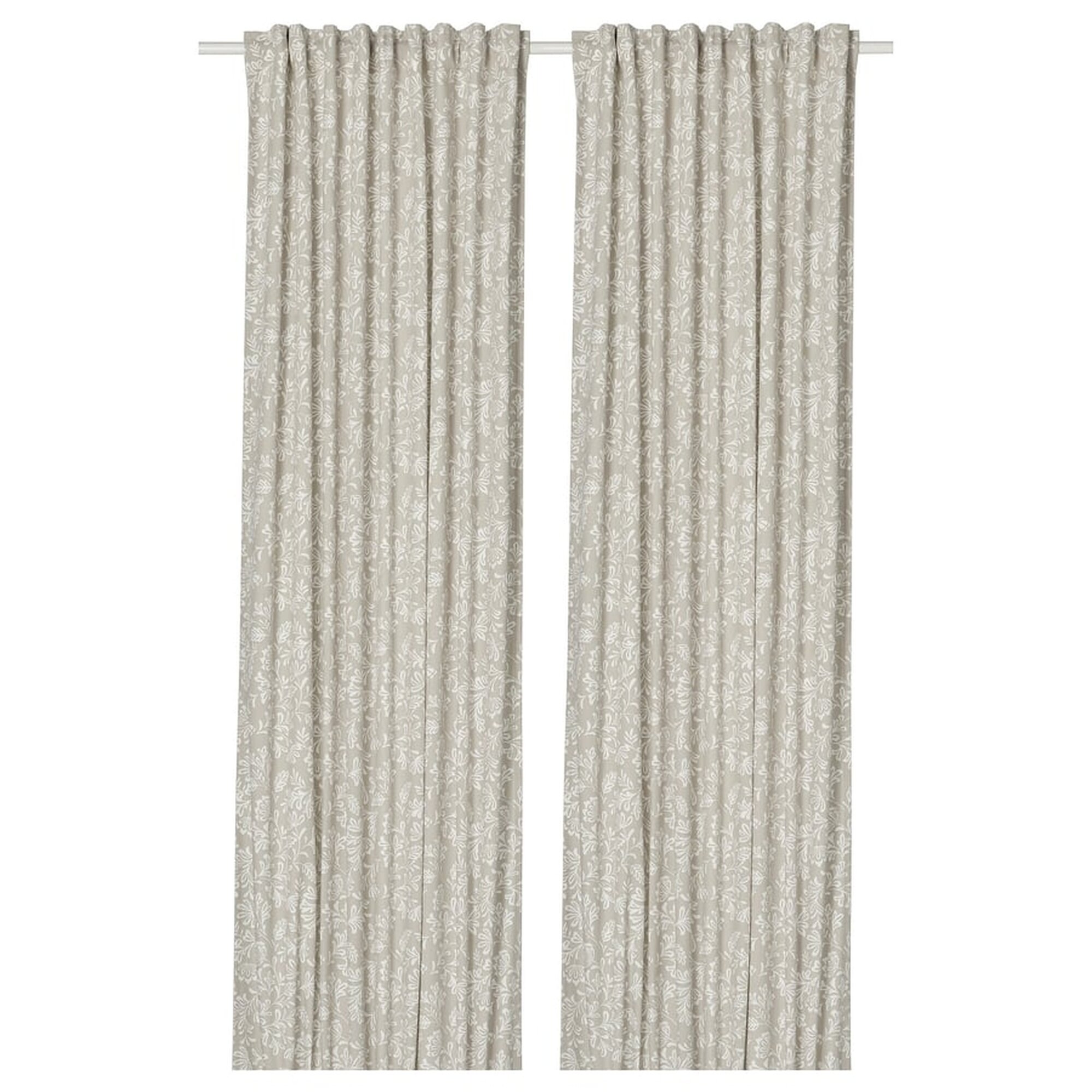 Шторы IKEA SNORUTA, 2 шт, светло-серо-бежевые/цветы, 145x250 см, 205.981.35