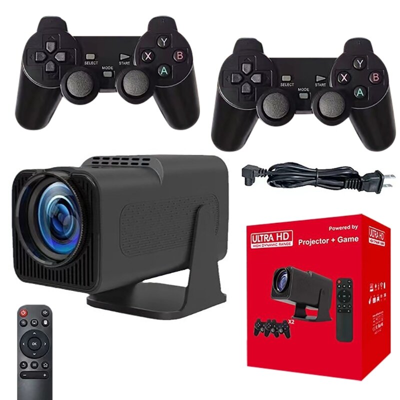 Системный Игровой Проектор со Встроенными Игровыми Консолями и Двумя Беспроводными Контроллерами для Домашнего Кинотеатра Развлечений на открытом воздухе