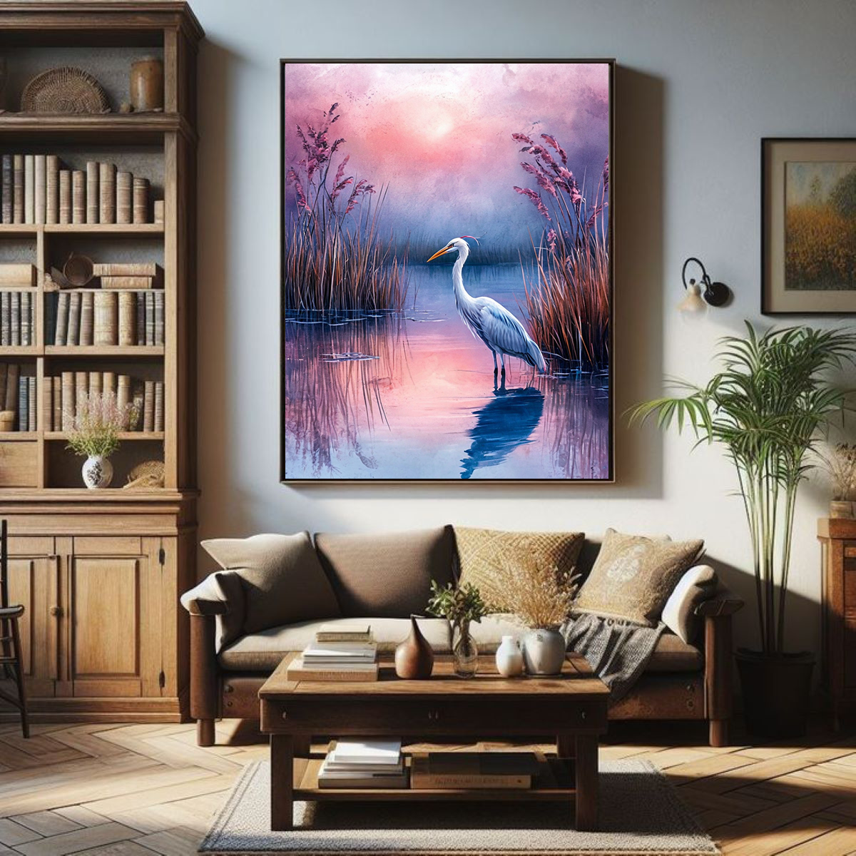 Картина на стену для интерьера Цапля 40х50 см, холст на подрамнике, ArtInter
