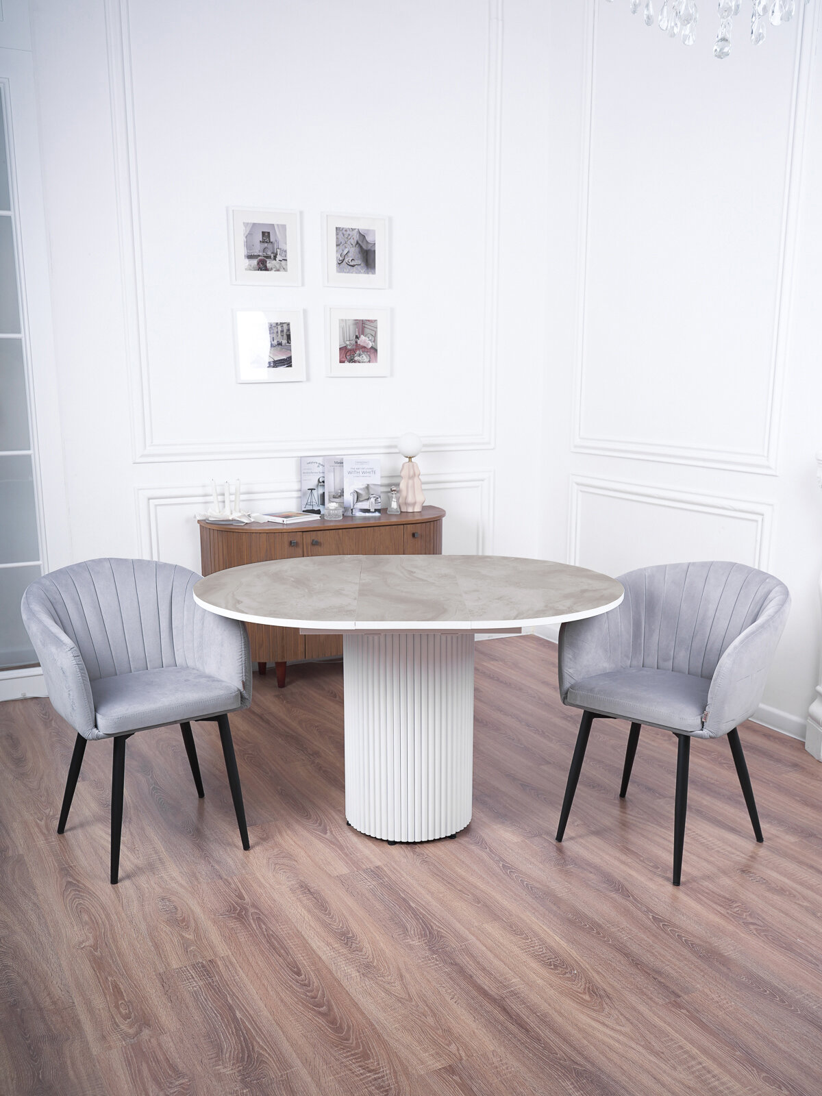 Стол кухонный раздвижной круглый Веста 100(130)х100см Мауи3168ОпБелая