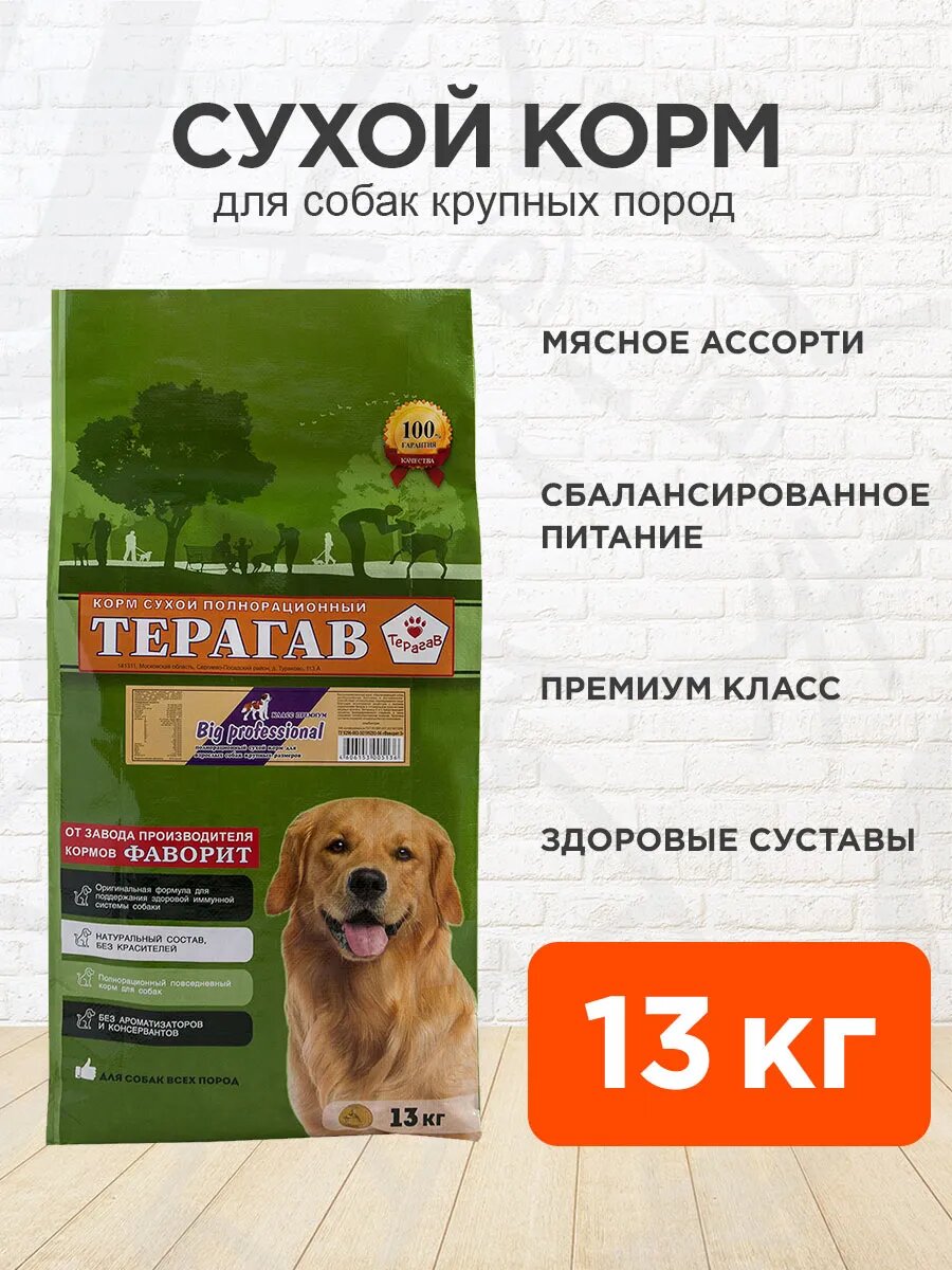 Корм сухой Терагав Big Professional для взрослых собак крупных пород, 13 кг
