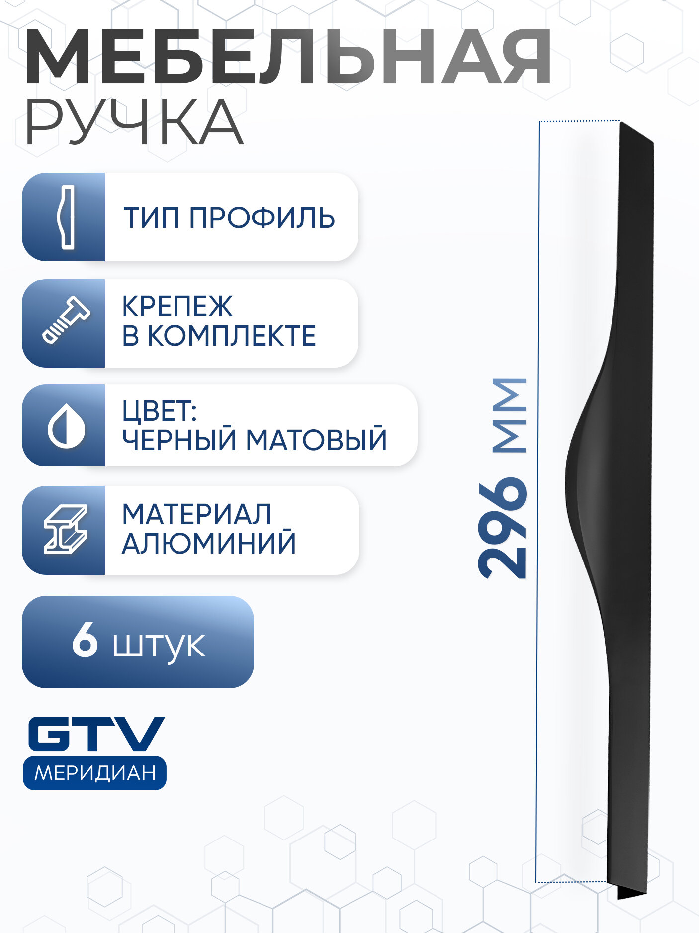 Ручка мебельная профильная 296 мм PICADO черный матовый 6 шт