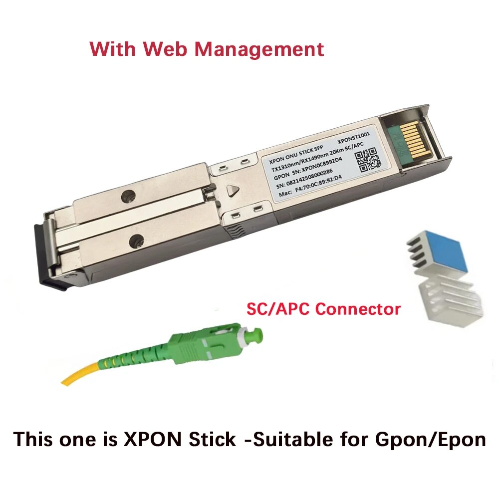 PACBTECH XPON Stick SFP ONU Stick SC/APC OEM XPON SC APC