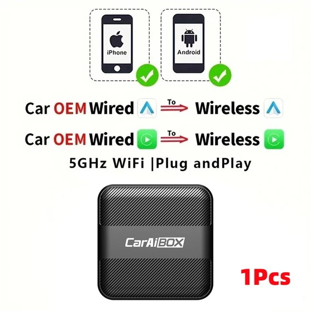 Беспроводной адаптер EKY 2-в-1 CarPlay, беспроводная автомобильная система Android с искусственным интеллектом, подходит для автомобилей с проводным CarPlay.