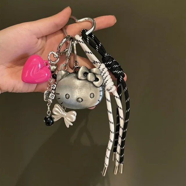 Брелок Sanrios Silver Hellokittys Y2K, подвеска для сумки, летний плетеный верёвочный рюкзак, брелок, ювелирные изделия, аксессуары, подарок для девочек,