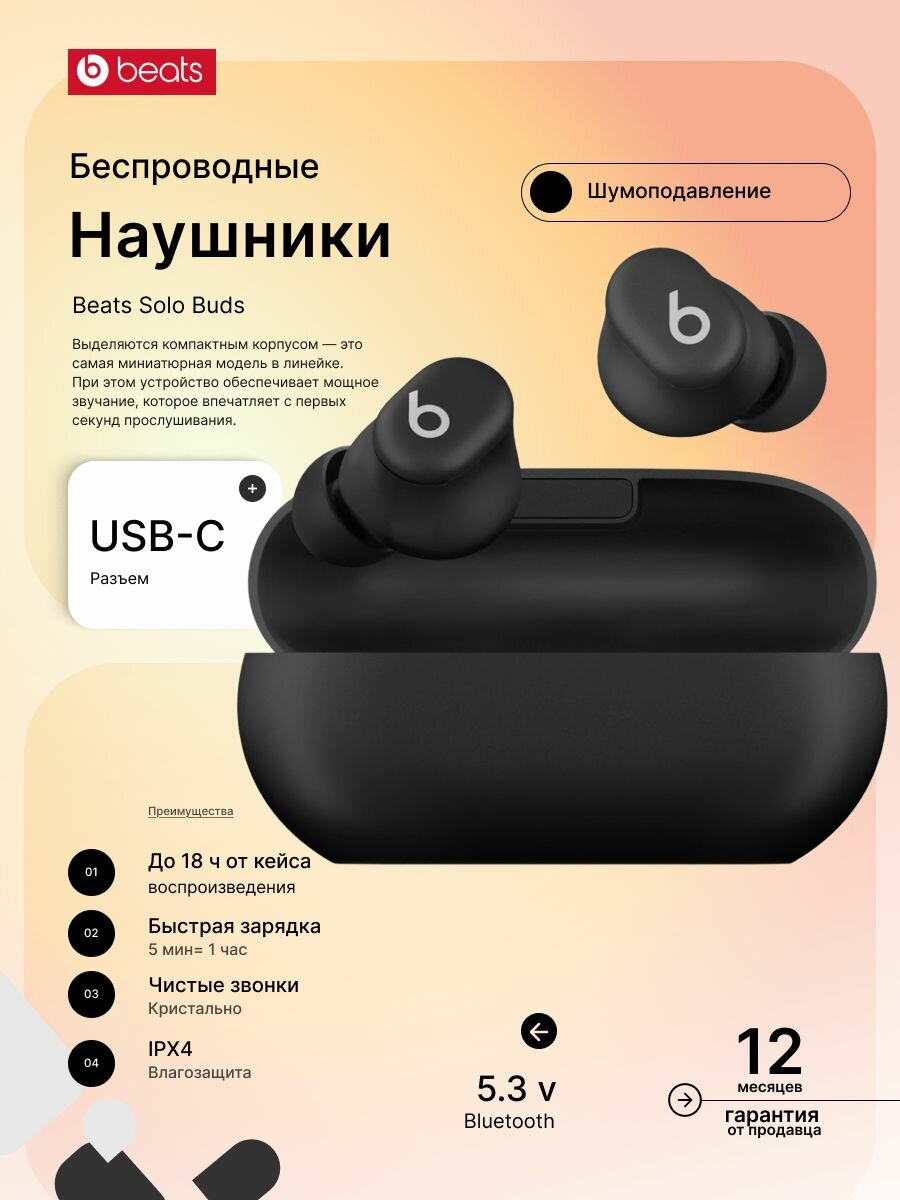 Наушники беспроводные Beats Solo Buds, Matte Black