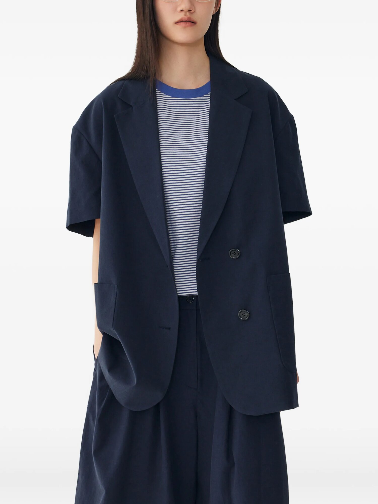 Куртка STUDIO TOMBOY Short-sleeve double-breasted oversized jacket, размер S, blue — фото 1