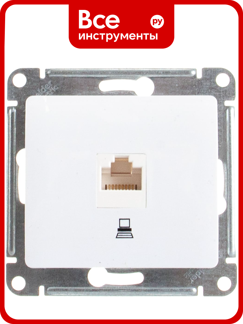 Механизм компьютерной розетки Systeme Electric 1‑м RJ45 Glossa, ABS‑пластик, белый, встраиваемый, IP20, категория