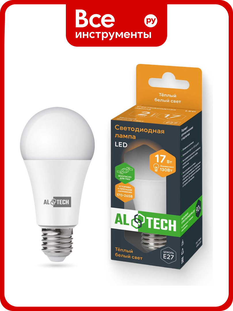 Лампочка светодиодная ALTECH LED Р60-17W-830-E27 17Вт груша теплый белый свет 4673758070296