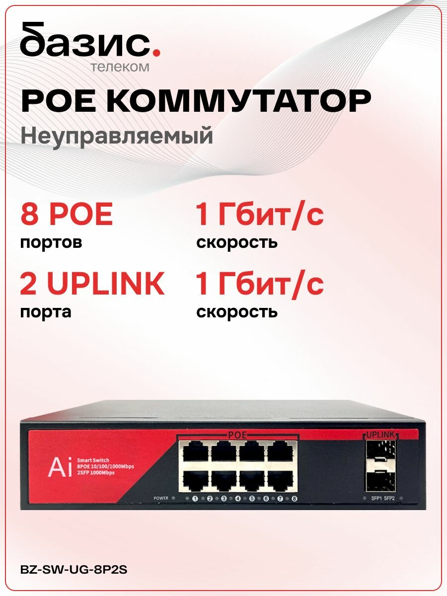 Коммутатор PoE Базис Телеком BZ-SW-UG-8P2S, 8*Gigabit, 2*SFP