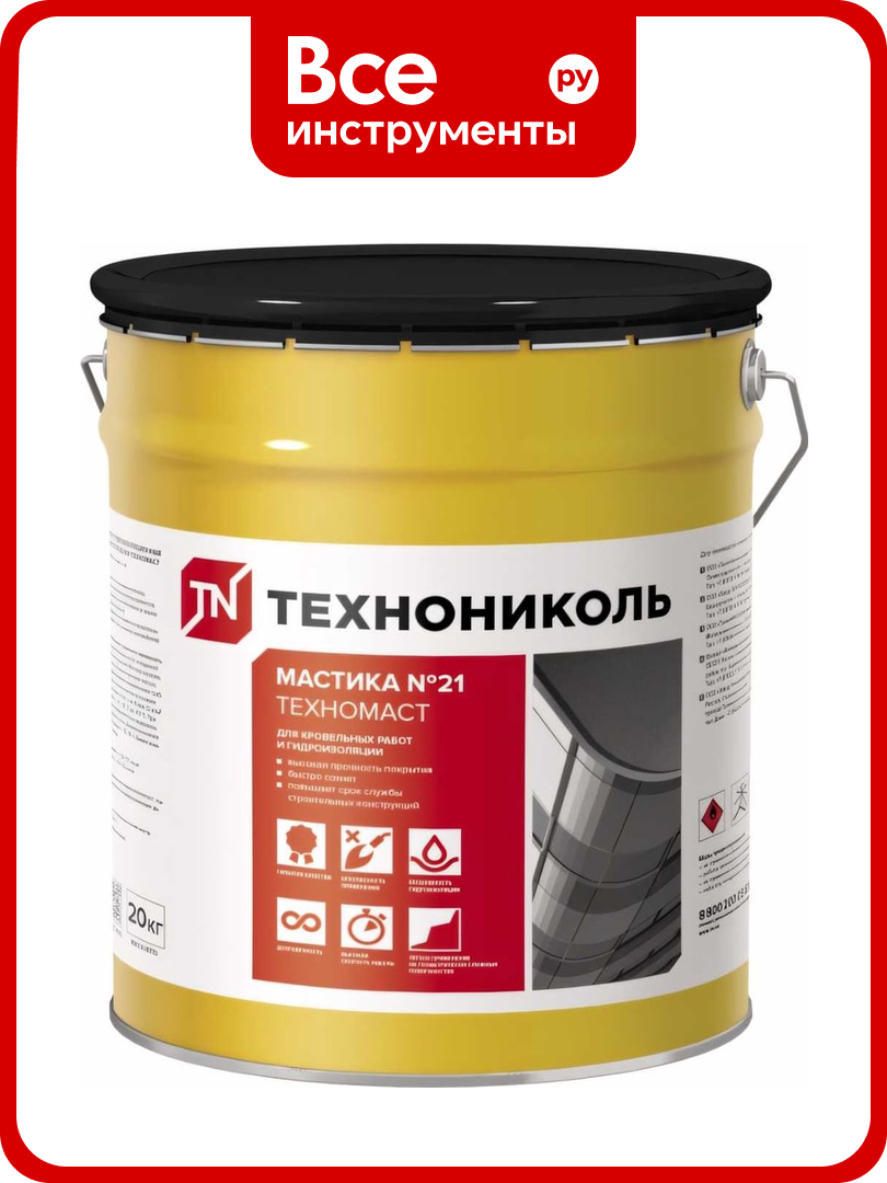 Кровельная, Технониколь, мастика Технониколь №21 Техномаст, ведро 20 кг TN889465, нефтяного битума