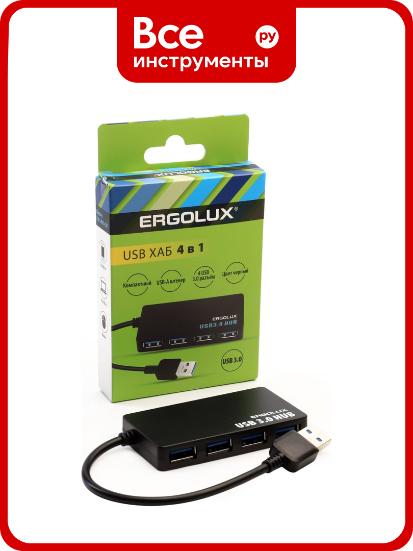 Разветвитель, Ergolux, usb-4usb Ergolux Elx-slp01-c02 2а, черный, коробка