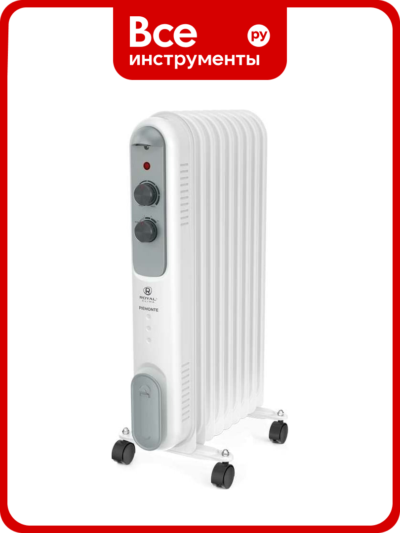 Масляный радиатор Royal Clima PIEMONTE ROR-P9-2000M с регулируемым термостатом и отключением при опрокидывании