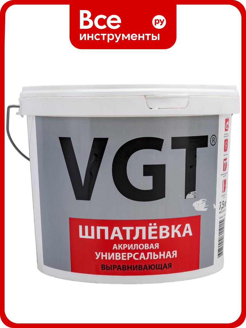 Универсальная акриловая шпаклевка 7,5 кг для наружних и внутренних работ VGT 55983
