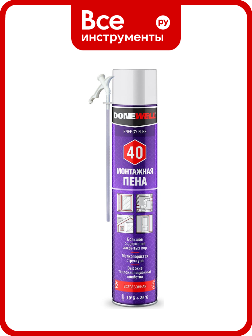 Пена полиуретановая монтажная бытовая всесезонная DONEWELL ENERGY FLEX 40 DPH10U40, пластиковая