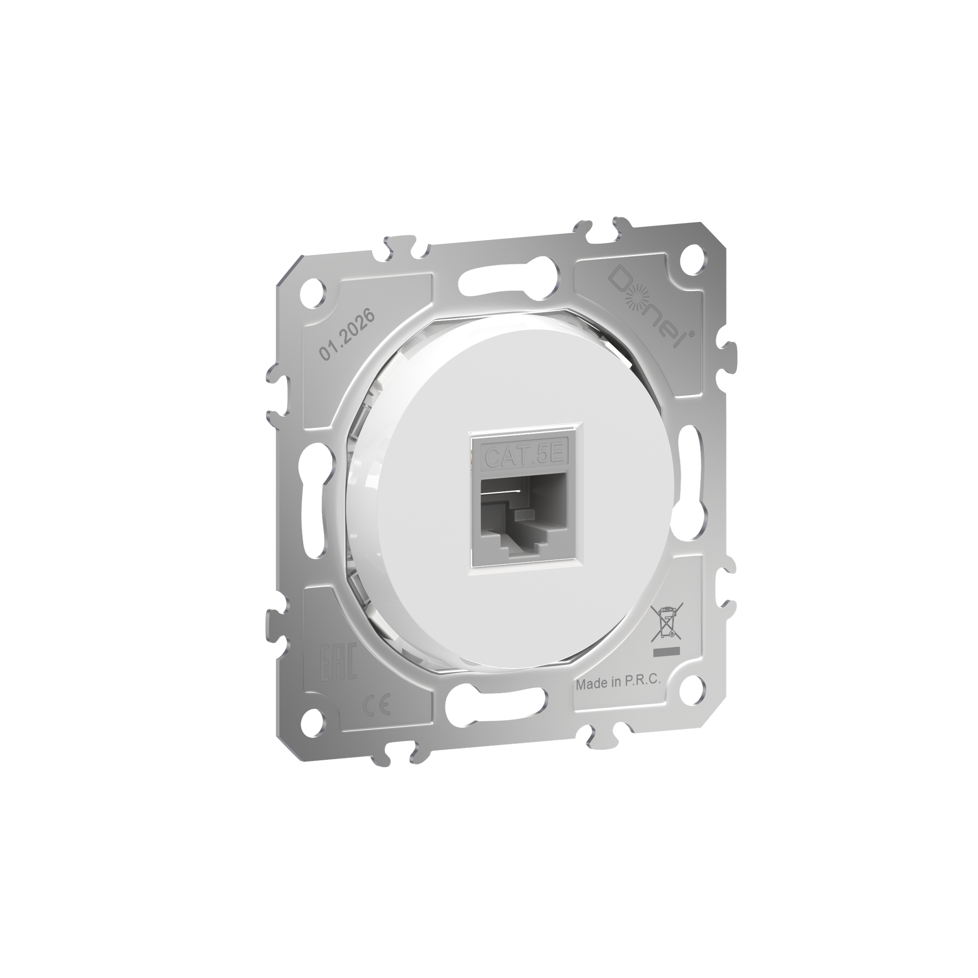 Розетка компьютерная RJ45 cat.5e на 1 порт, цвет глянцевый белый, серия D16, Donel