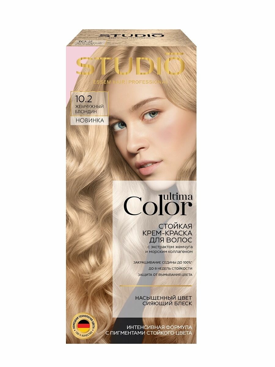 Стойкая крем-краска для волос Studio Professional Ultima Color, тон 10.2 жемчужный блондин