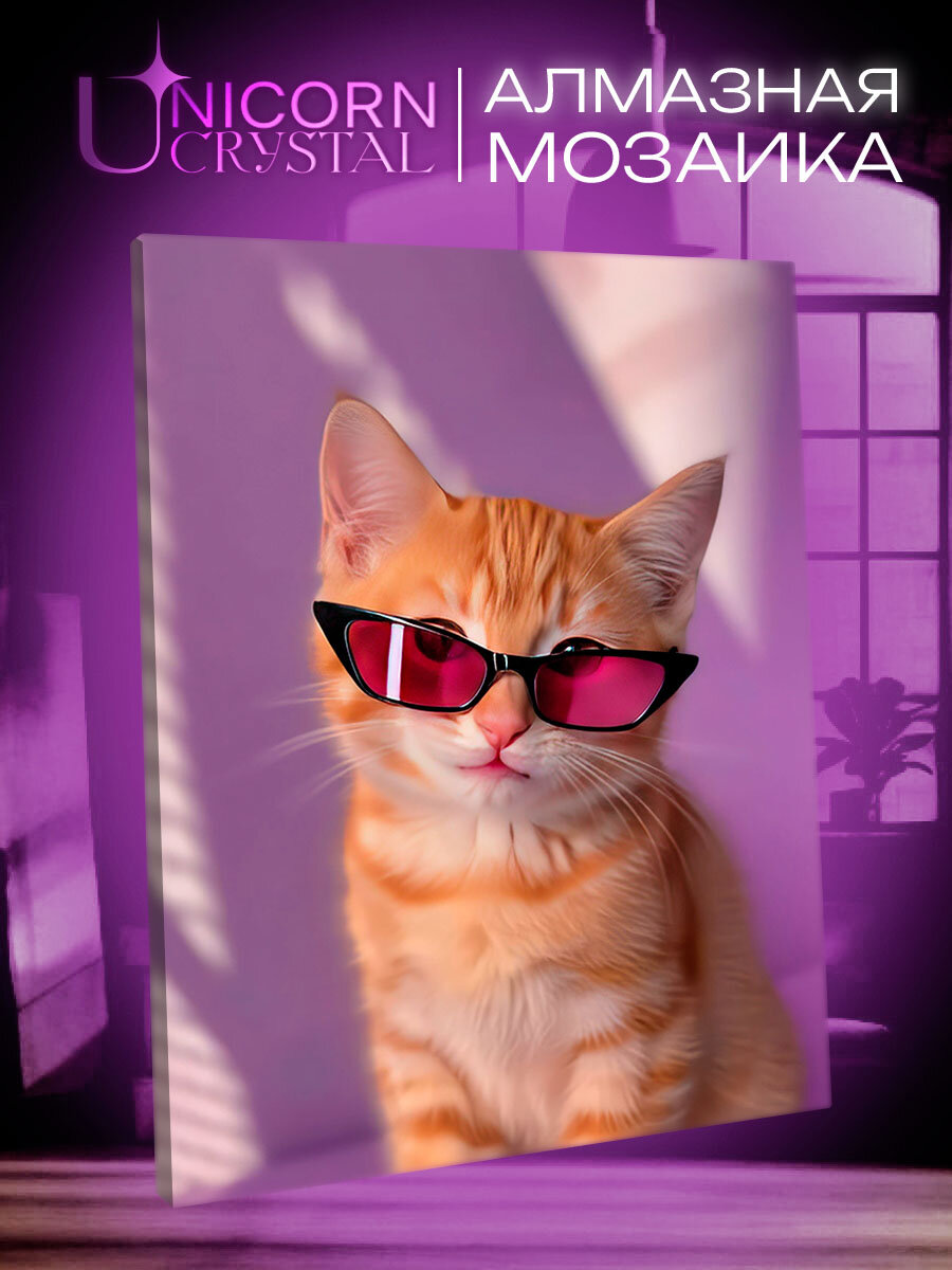 Алмазная мозаика Кот в очках