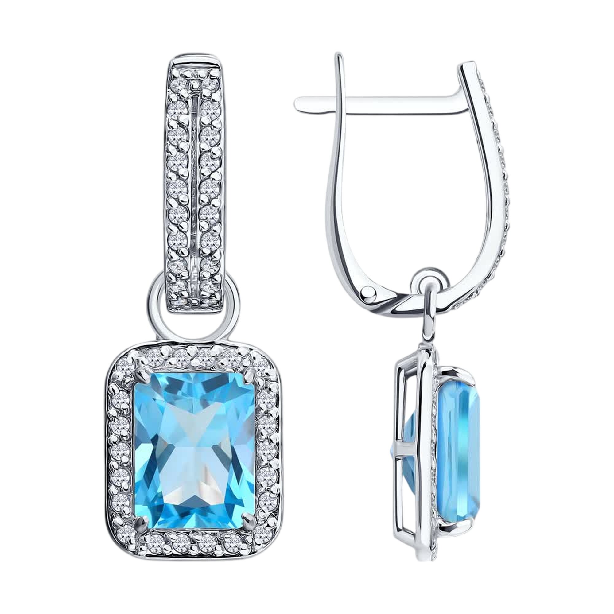 Серьги Diamant online, белое золото, 585 проба, бриллиант, топаз